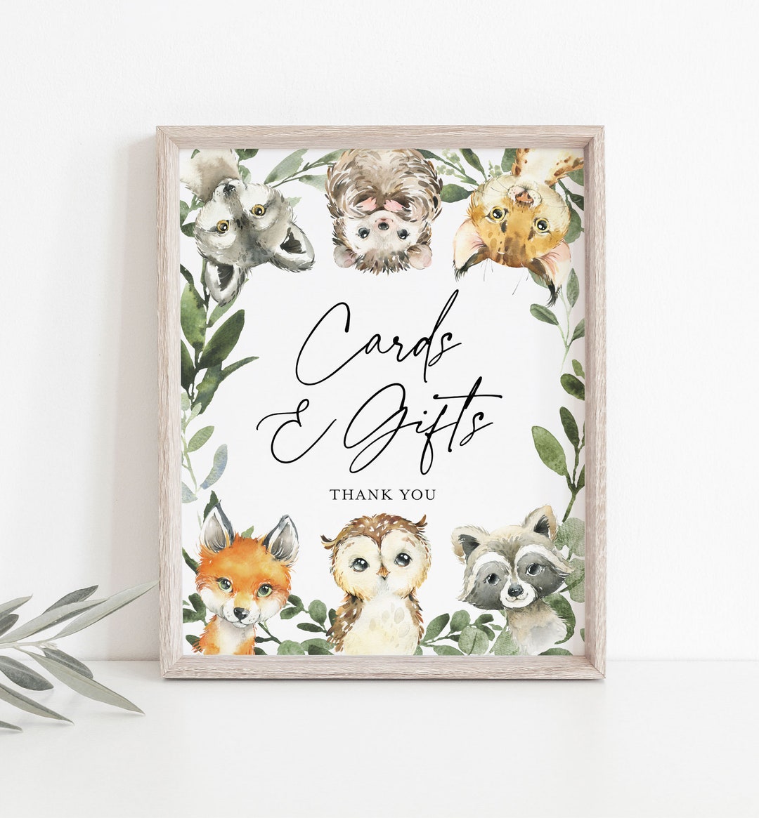 Woodland Baby Shower Cards and Gifts Sign, Woodland Cards and Gifts ...