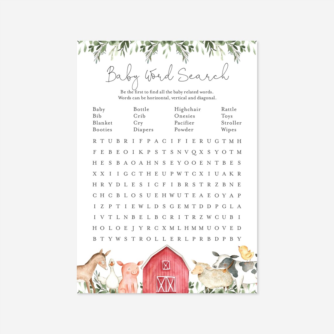Farm Baby Shower Word Search Game Farm Word Search Game Farm - Etsy