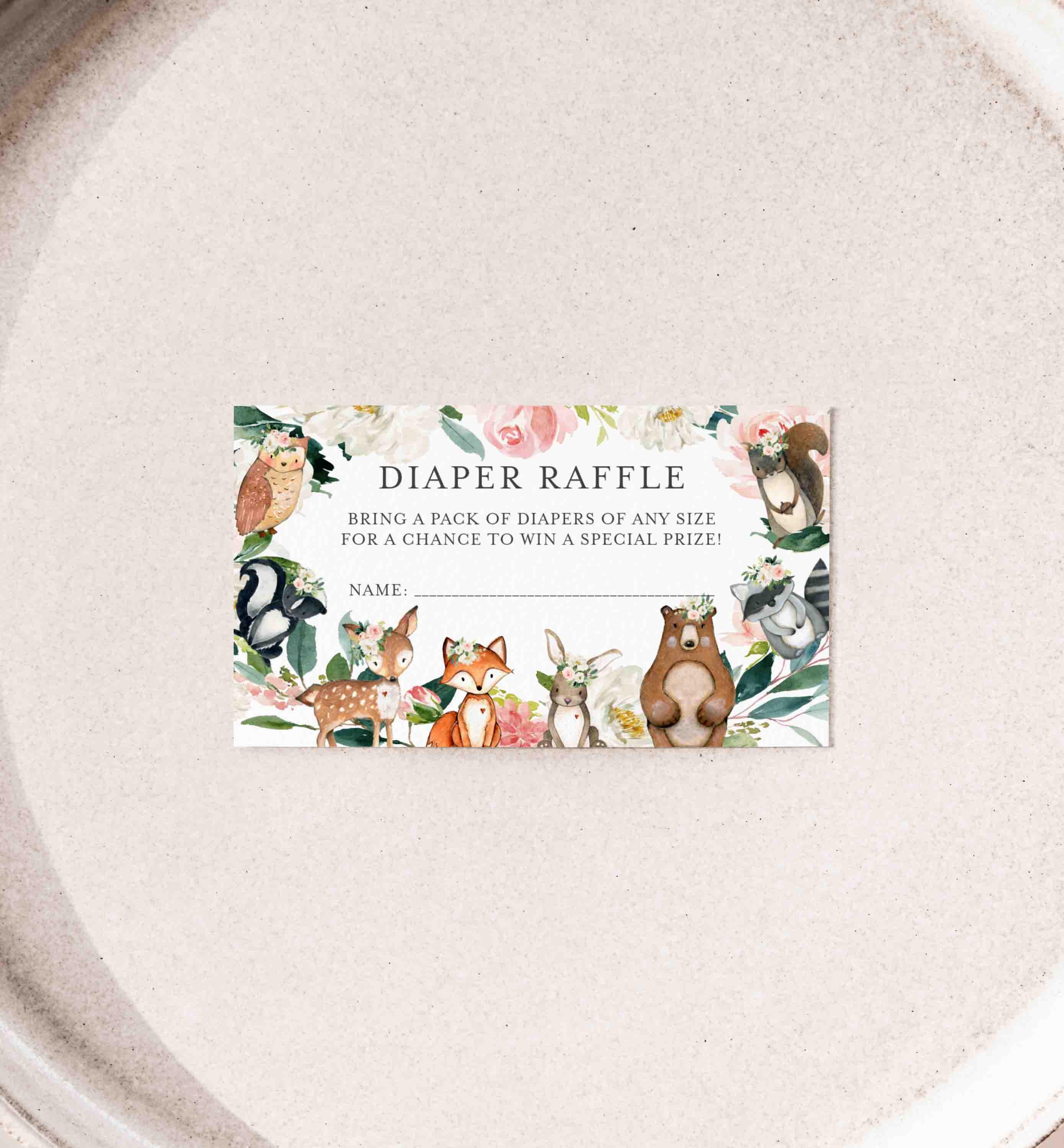 Woodland Baby Shower Diaper Raffle, Woodland Animal Diaper Raffle ...