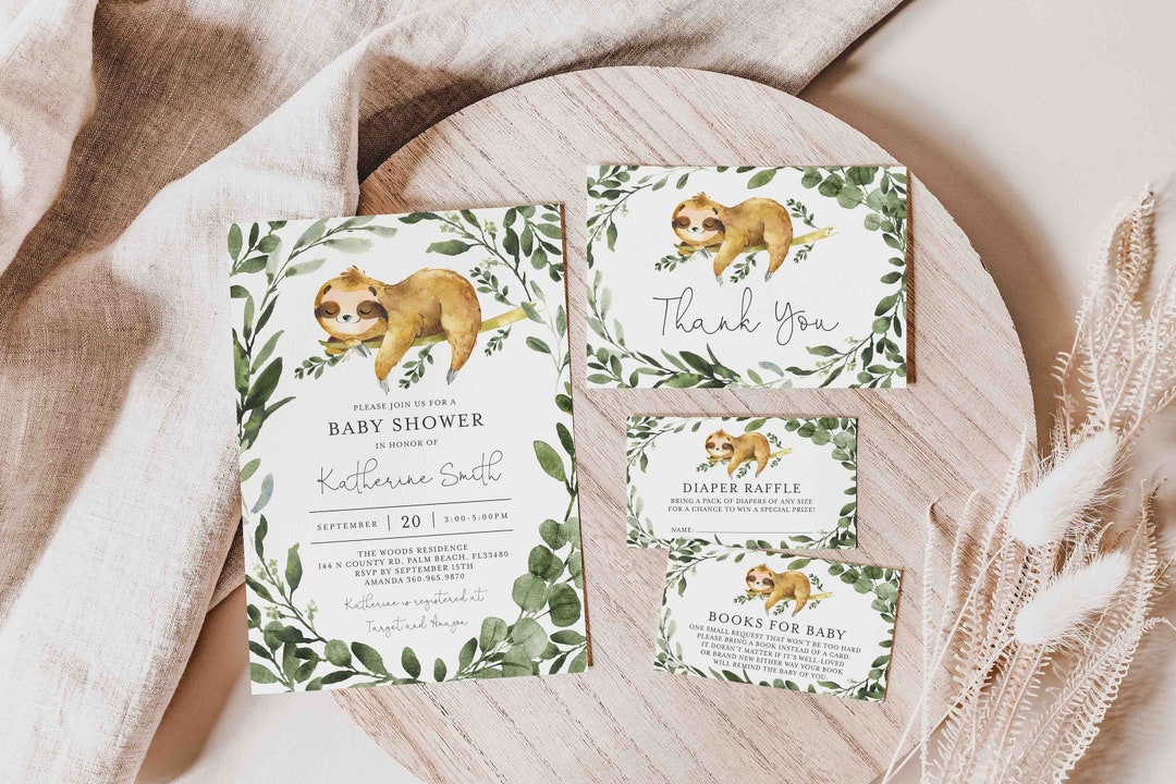 Sloth Baby Shower Invitation Suite, Sloth Baby Shower Invitation Set ...