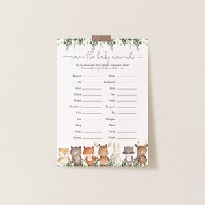 Woodland Baby Shower Name the Baby Animals Game, Woodland Name the Baby ...