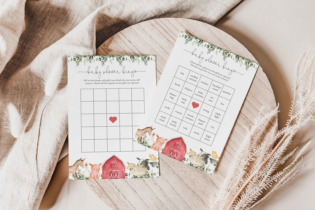 Farm Baby Shower Bingo Game, Farm Bingo Game, Farm Animal Bingo Game ...