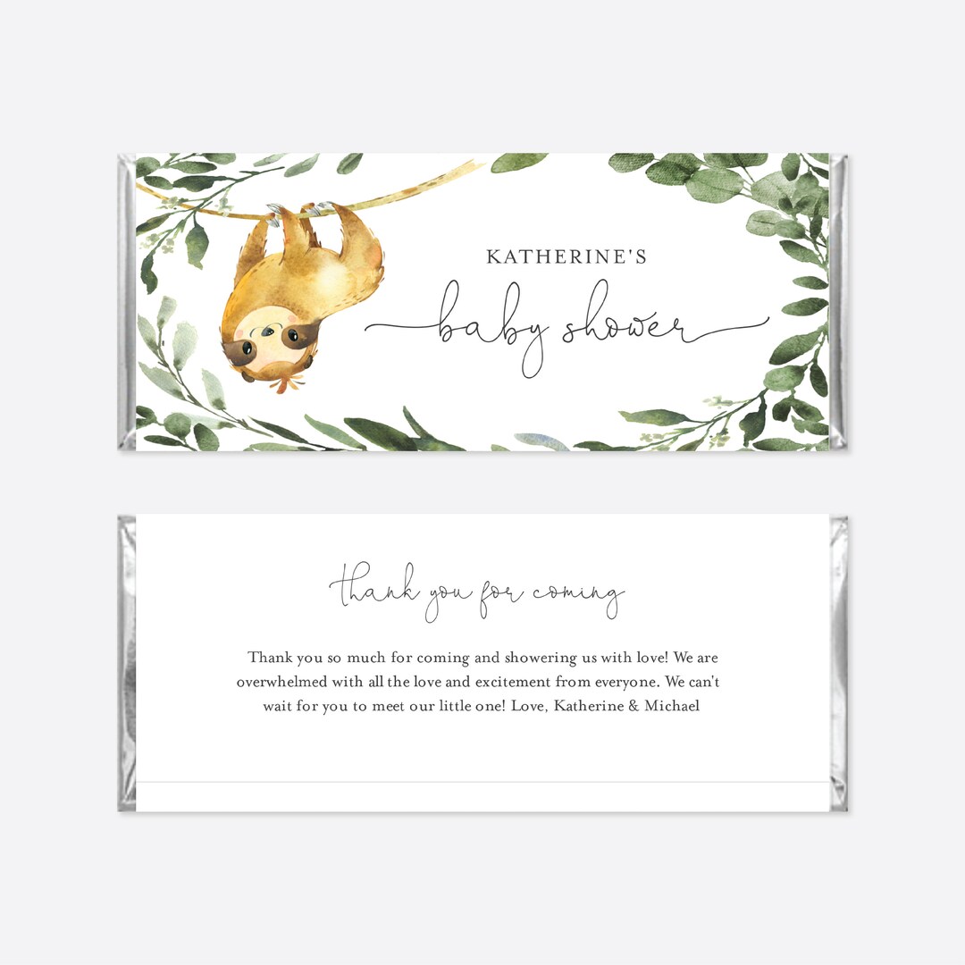 Sloth Baby Shower Chocolate Bar Wrapper Sloth Chocolate Bar - Etsy