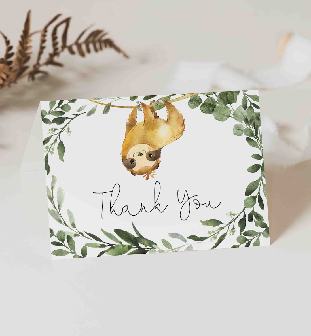 Sloth Baby Shower Thank You Card, Sloth Thank You Card, Sloth Baby ...