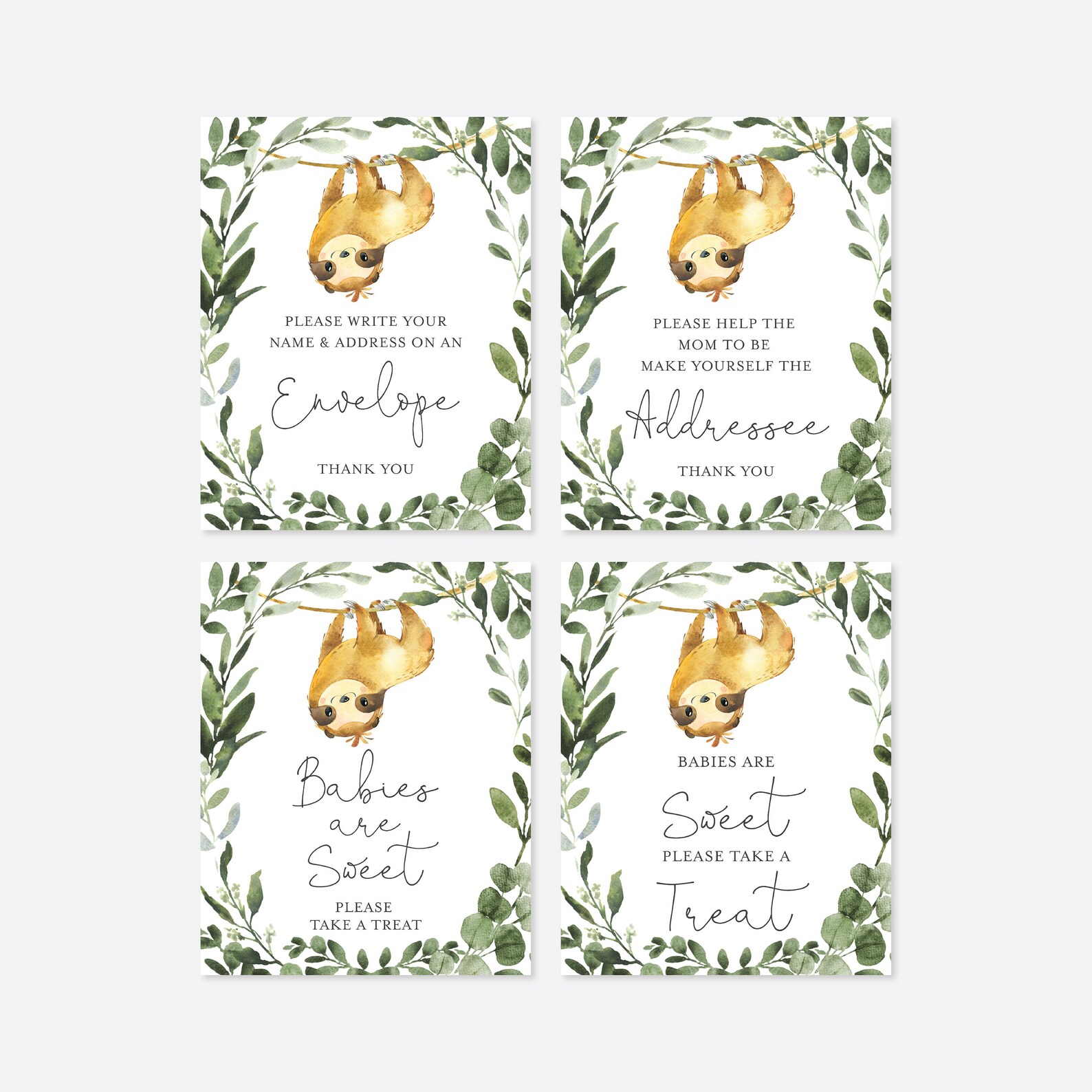 Sloth Baby Shower Table Signs Bundle, Sloth Baby Shower Custom Signs ...