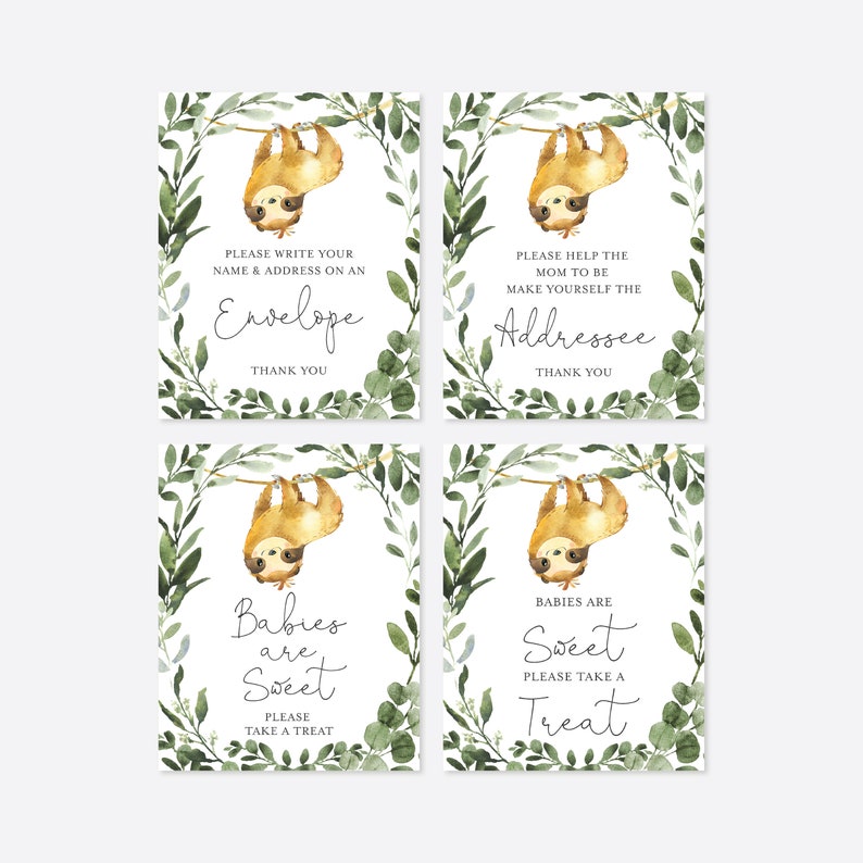 Sloth Baby Shower Table Signs Bundle Sloth Baby Shower Custom - Etsy