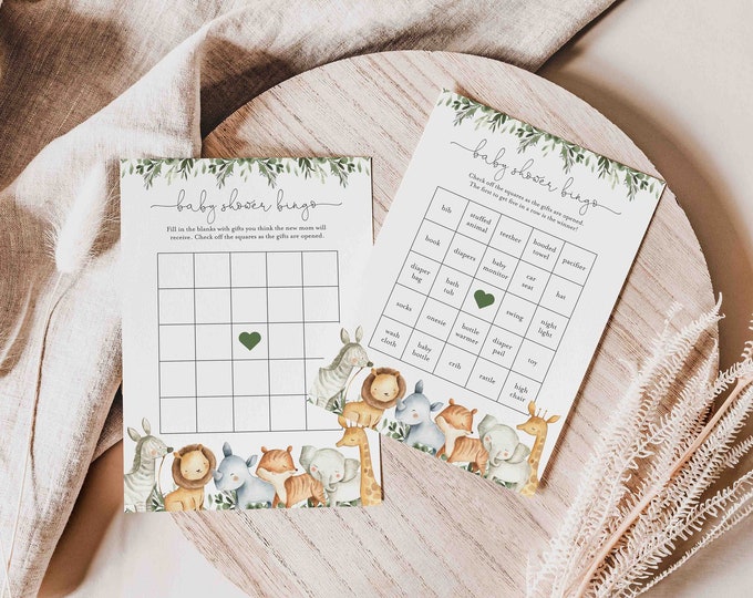Safari Baby Shower Bingo Game Safari Bingo Game Jungle Bingo - Etsy