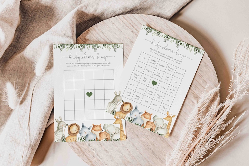 Safari Baby Shower Bingo Game, Safari Bingo Game, Jungle Bingo Game ...