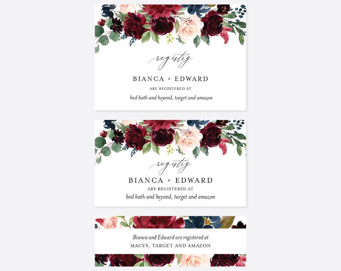 Printable OR Printed Wedding Registry Cards Navy and Marsala Floral ...