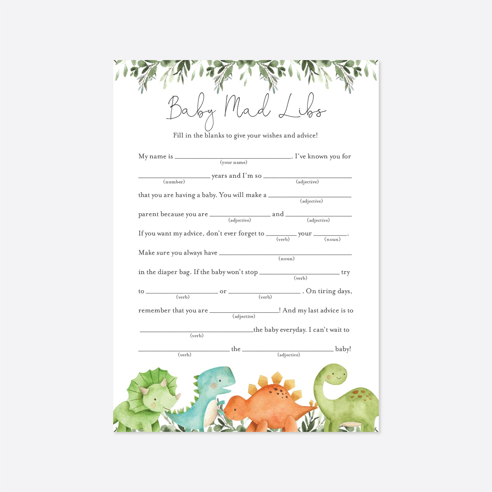 Dinosaur Baby Shower Mad Libs Dinosaur Mad Libs Dinosaur - Etsy