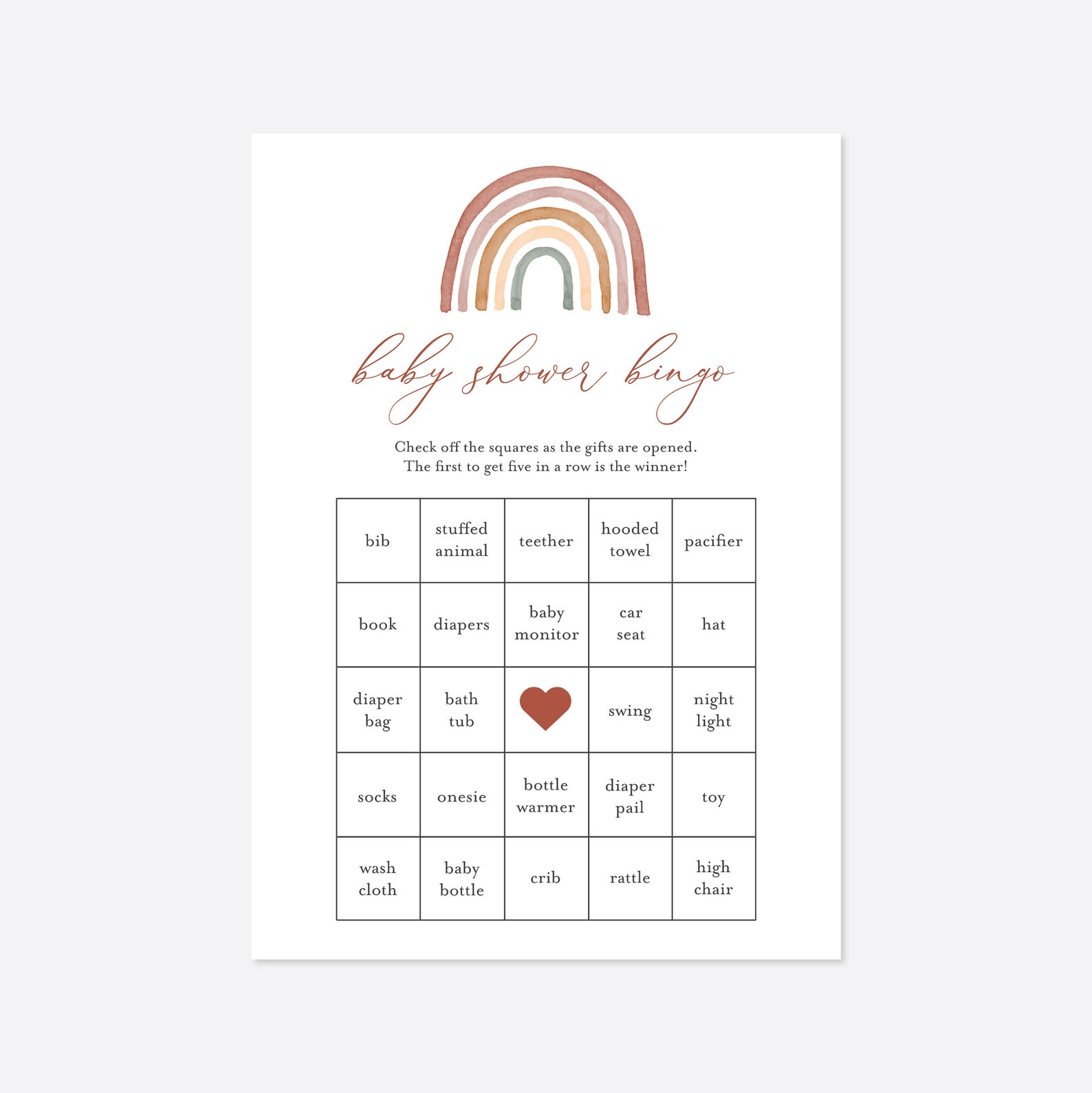 Rainbow Baby Shower Bingo Game Boho Rainbow Bingo Game - Etsy