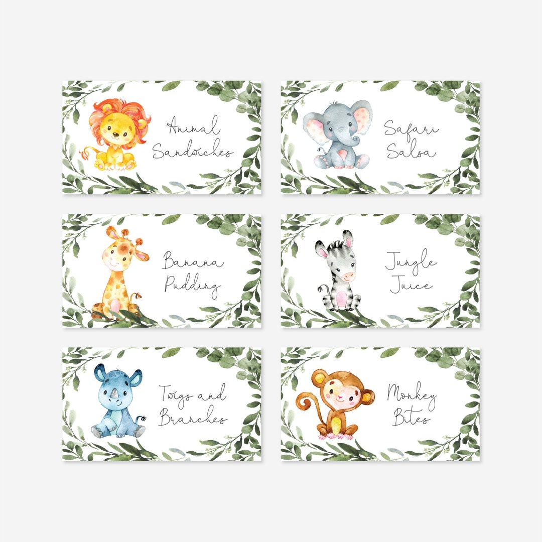 Jungle Baby Shower Food Labels, Jungle Baby Shower Tent Cards, Jungle ...
