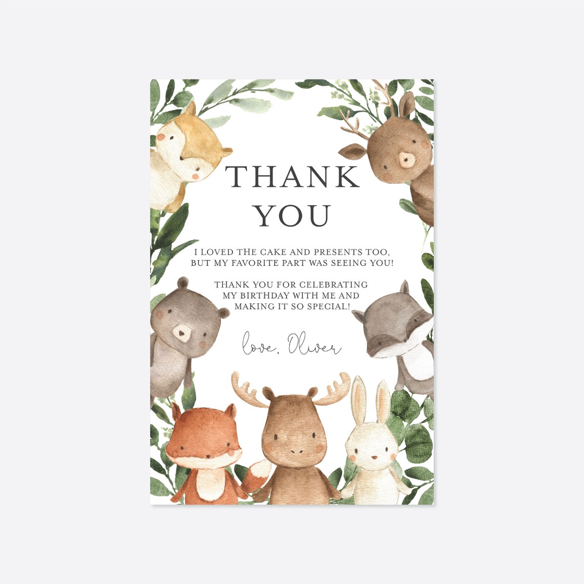 Woodland Birthday Thank You Note Woodland Animals Thank You - Etsy