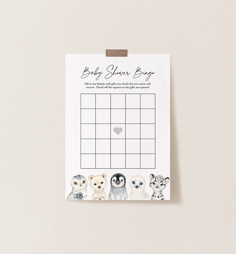 Winter Baby Shower Bingo Game, Winter Animals Bingo Game, Arctic Bingo ...