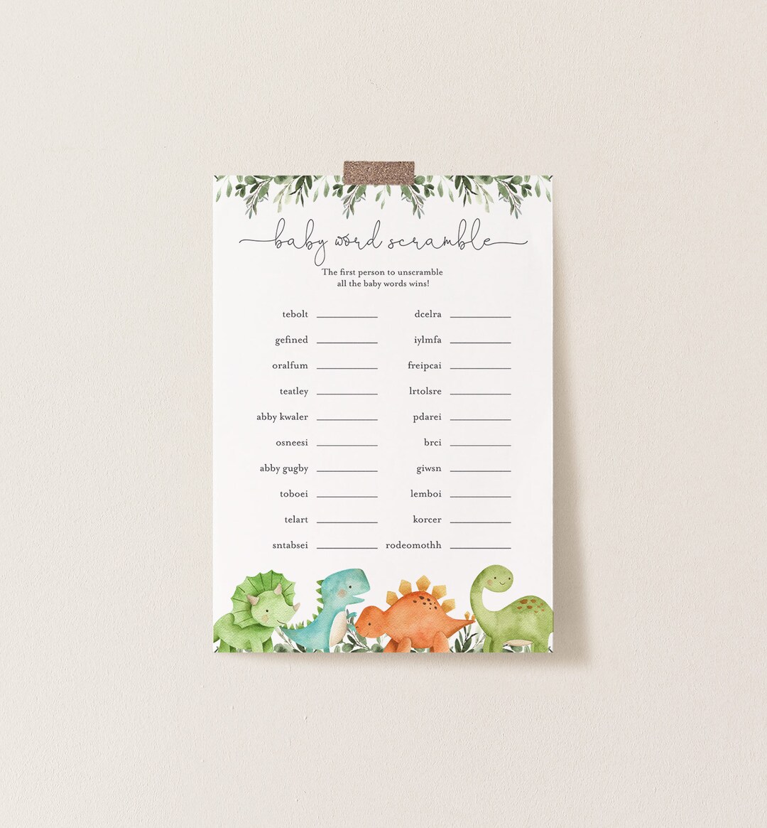 Dinosaur Baby Shower Word Scramble Game, Dinosaur Baby Word Scramble ...