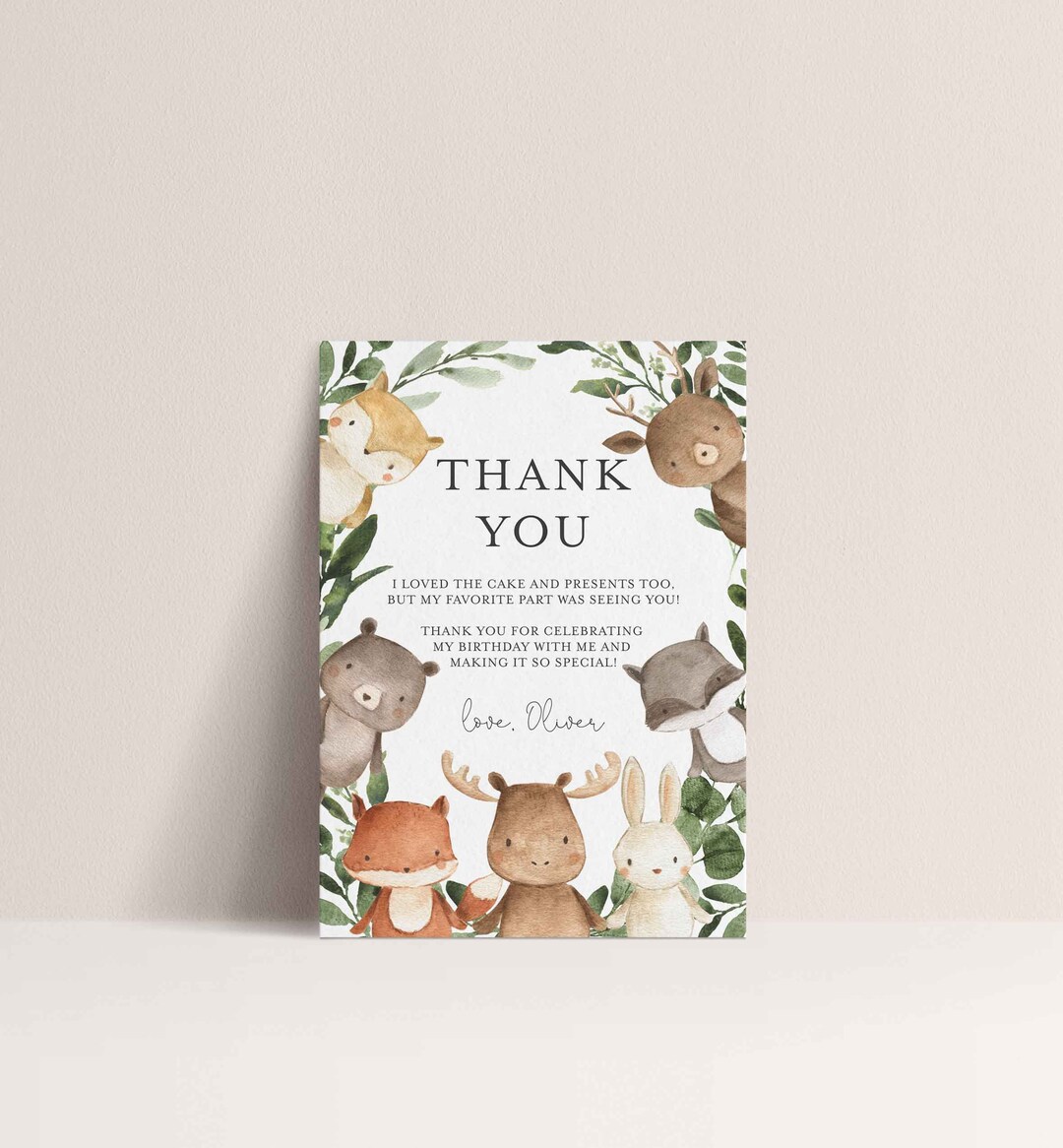 Woodland Birthday Thank You Note, Woodland Animals Thank You Note ...