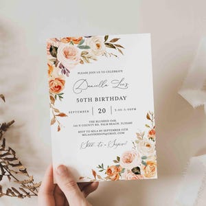 Fall Birthday Invitation, Autumn Birthday Invitation, Floral Birthday ...