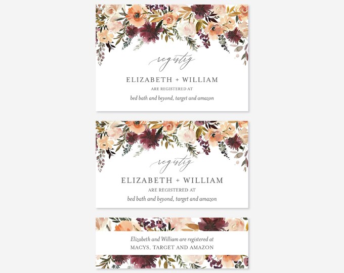 Printable OR Printed Wedding Registry Cards Navy and Marsala Floral ...