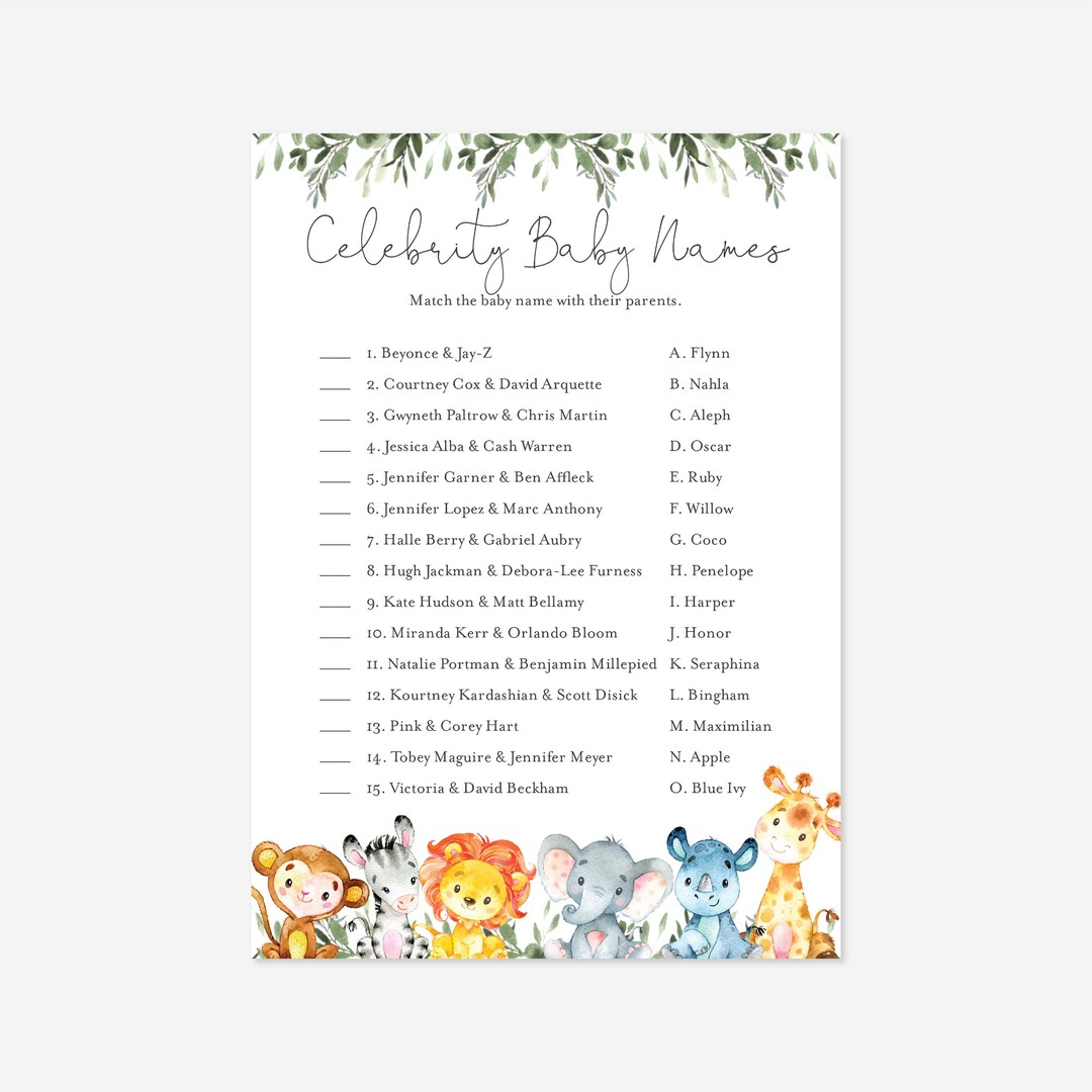 Jungle Baby Shower Celebrity Baby Names Game Jungle Celebrity - Etsy