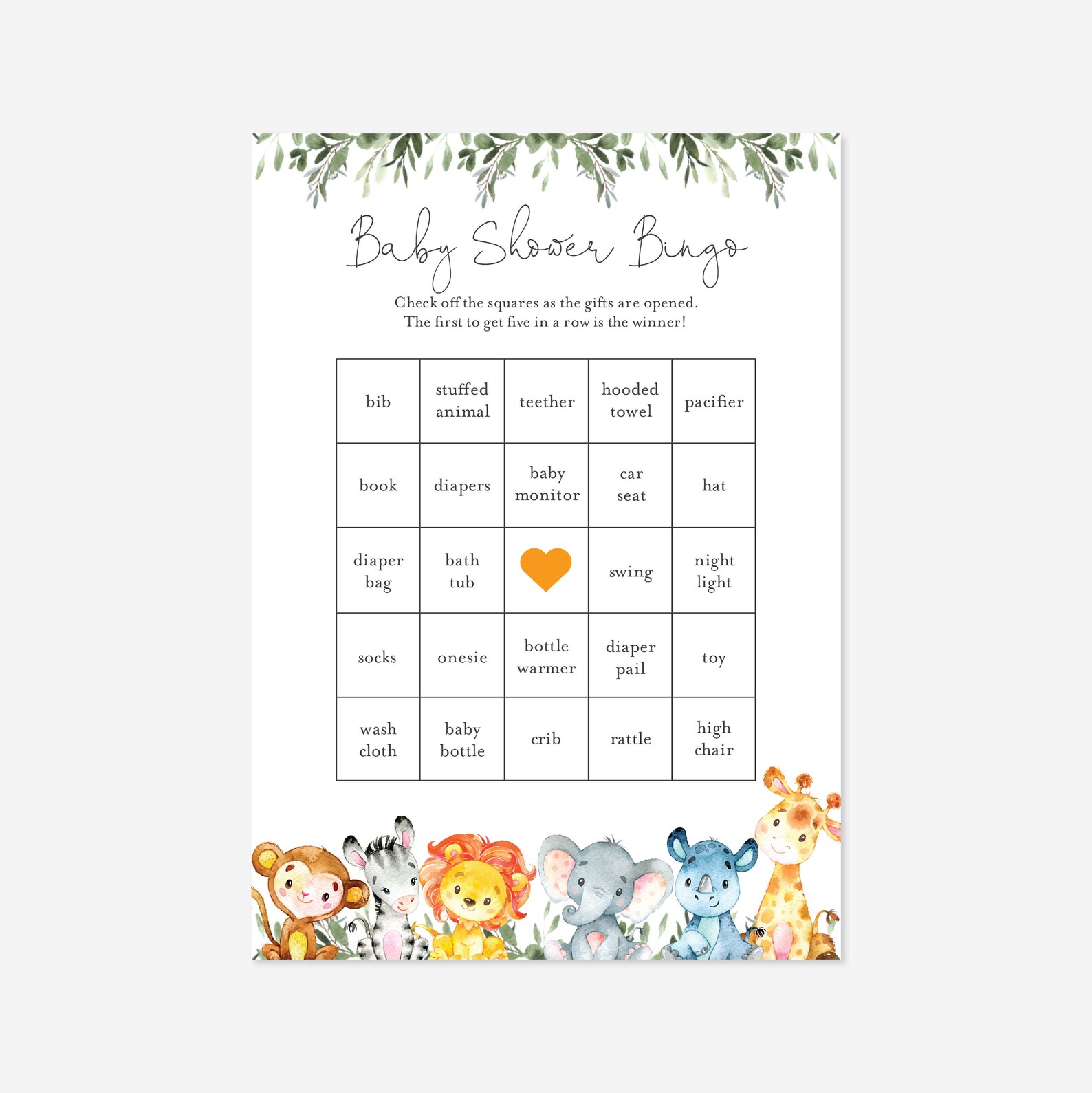 Jungle Baby Shower Bingo Game Safari Bingo Game Jungle Bingo - Etsy