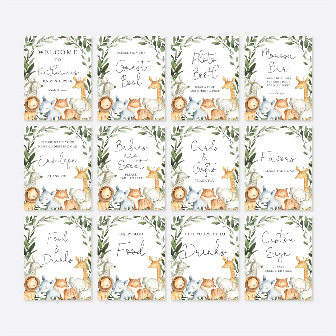 Safari Baby Shower Table Signs Bundle, Safari Baby Shower Custom Signs ...
