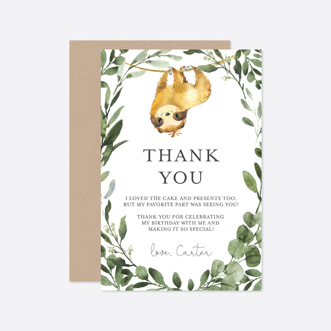 Sloth Birthday Thank You Note Sloth Thank You Note Sloth | Etsy