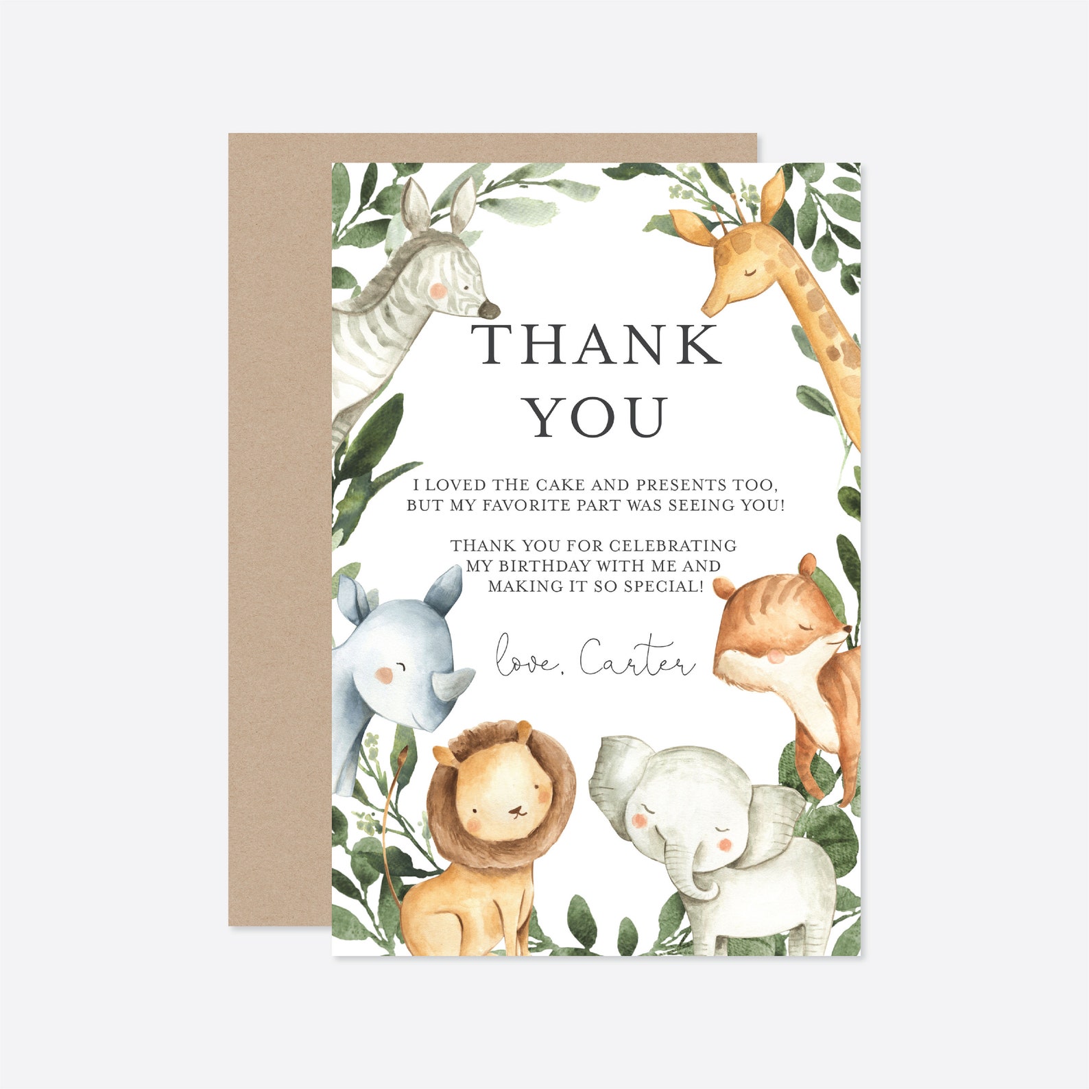 Safari Birthday Thank You Note Safari Thank You Note Jungle - Etsy
