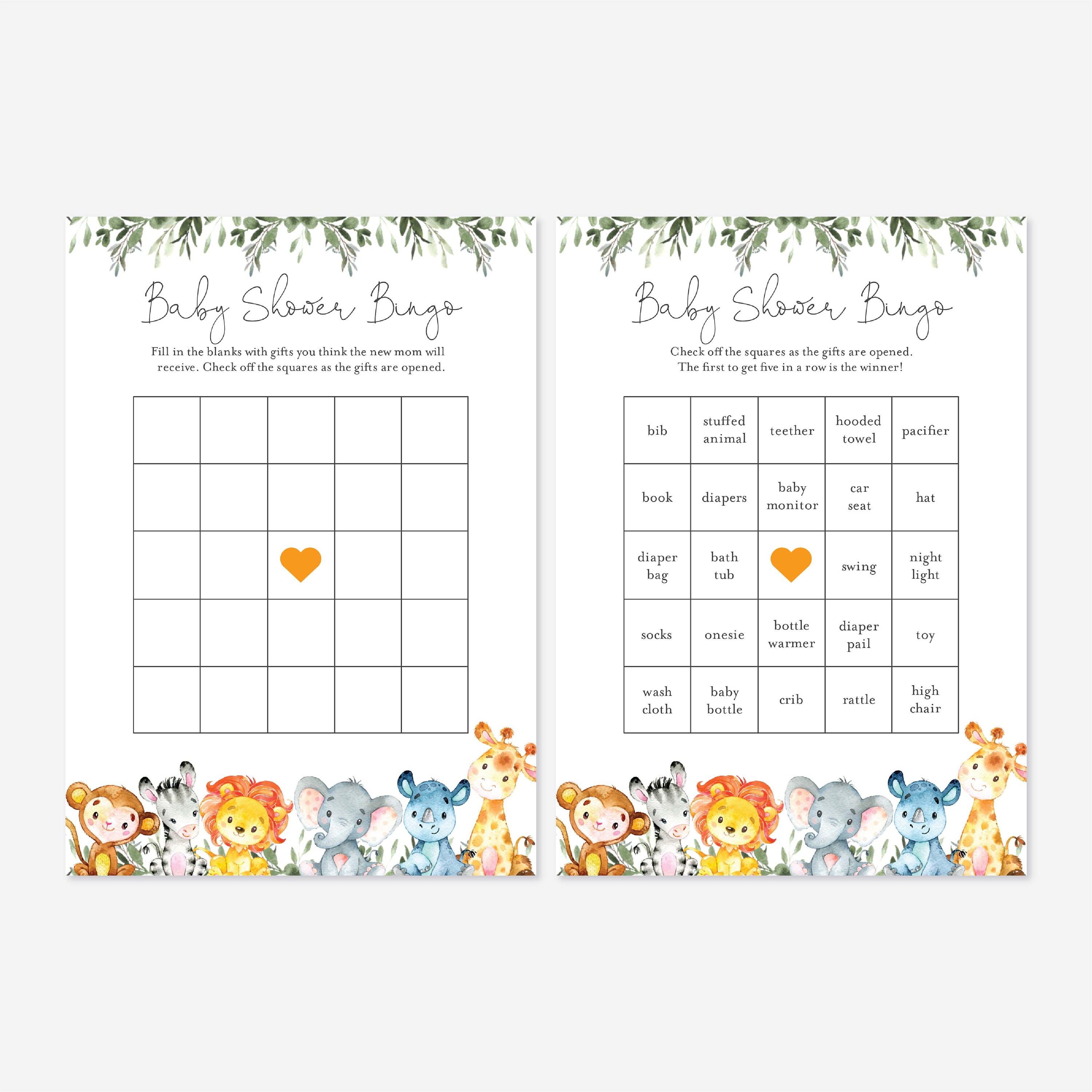 Jungle Baby Shower Bingo Game Safari Bingo Game Jungle Bingo | Etsy