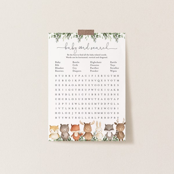 Woodland Baby Shower Word Search - Etsy