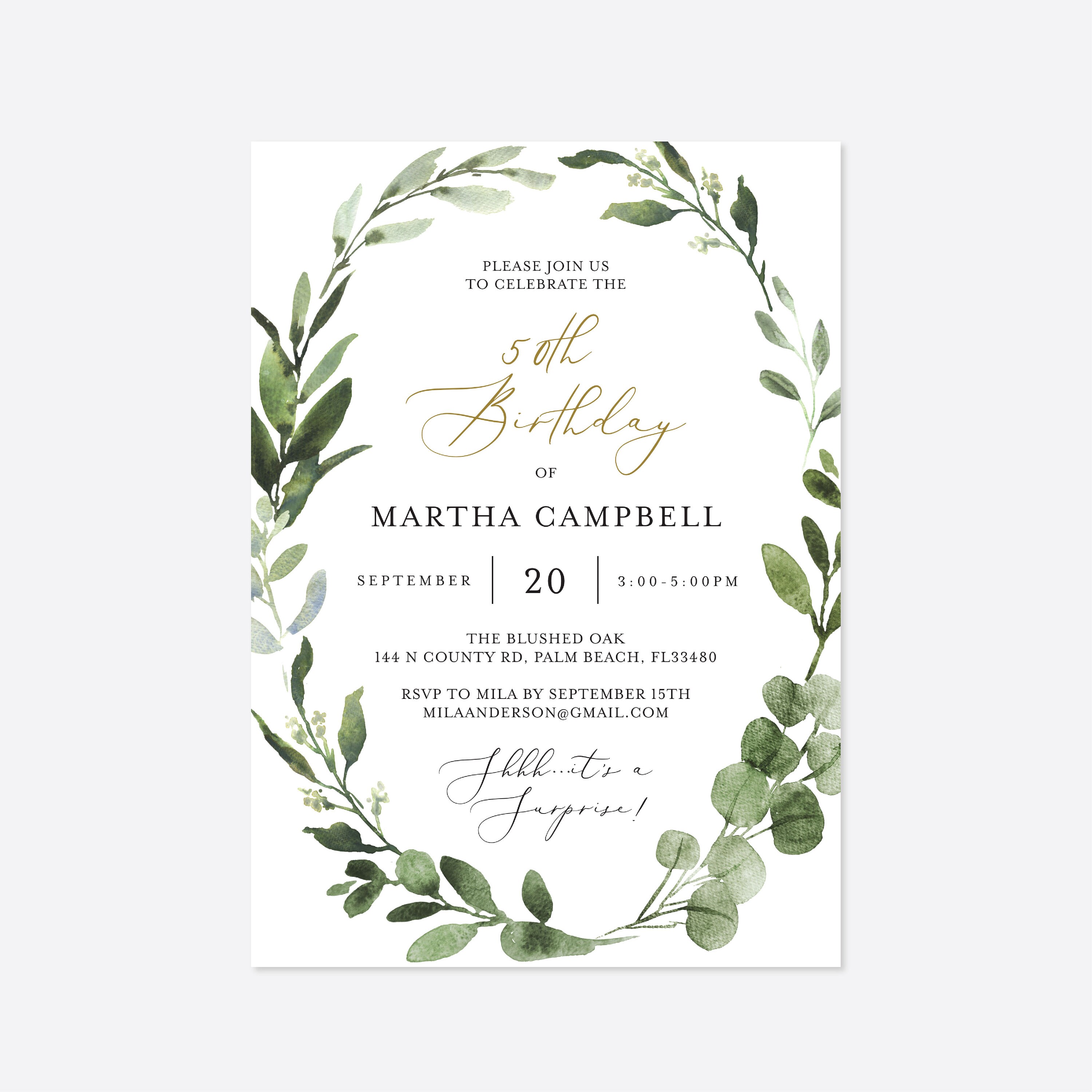 Greenery Adult Birthday Invitation Foliage Birthday - Etsy