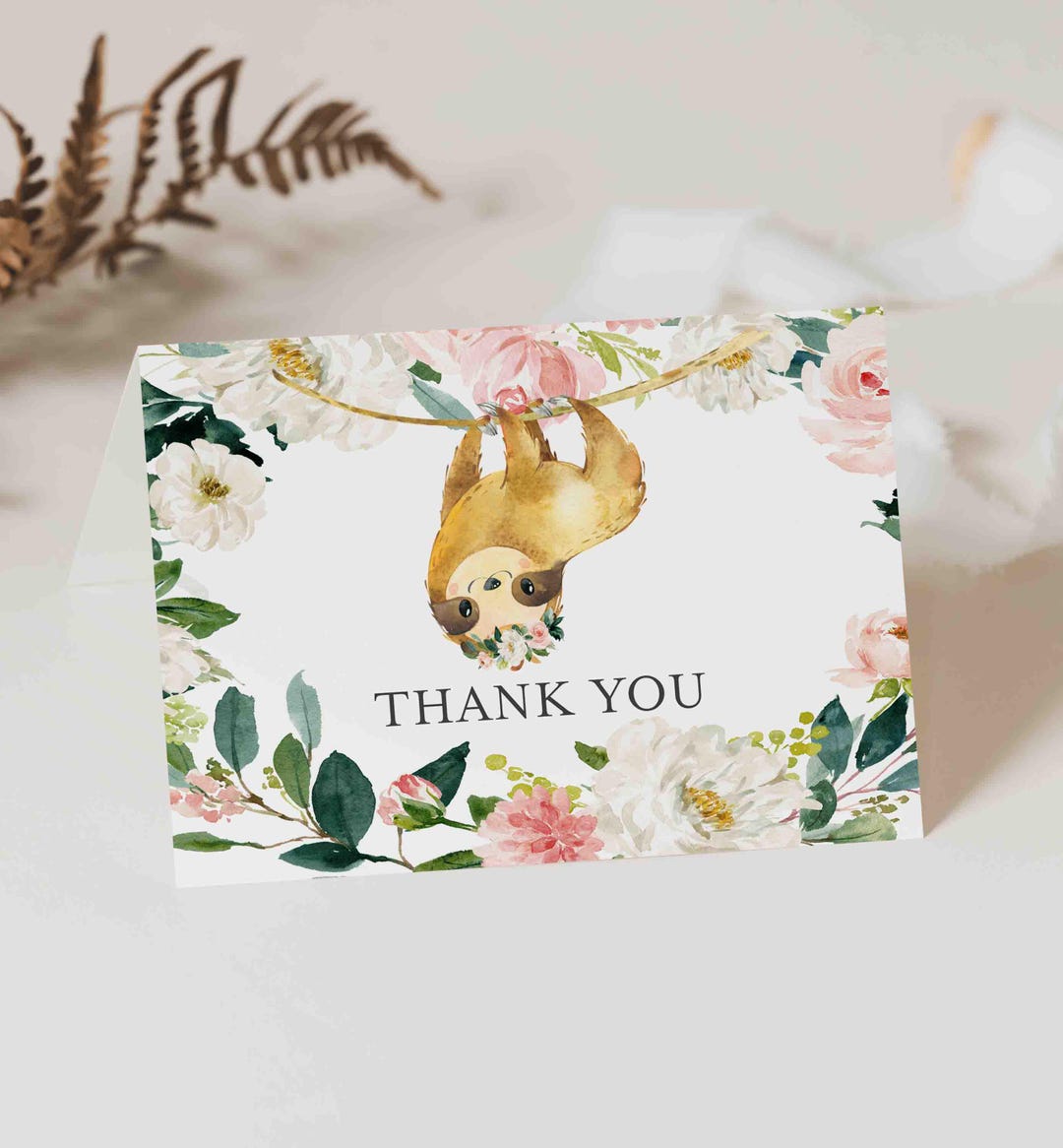 Sloth Baby Shower Thank You Card, Sloth Thank You Card, Sloth Baby ...