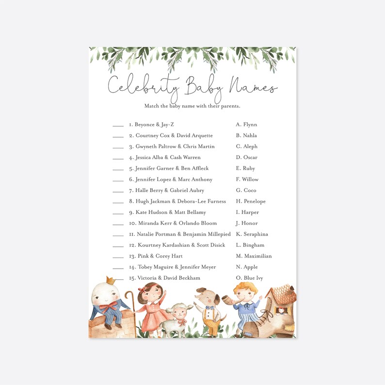 Nursery Rhyme Baby Shower Celebrity Baby Names Game Nursery | Etsy