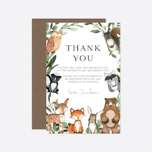 Woodland Birthday Thank You Note, Woodland Animals Thank You Note ...