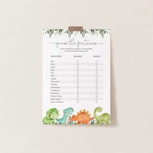Dinosaur Baby Shower Guess the Features Game, Dinosaur Guess the ...