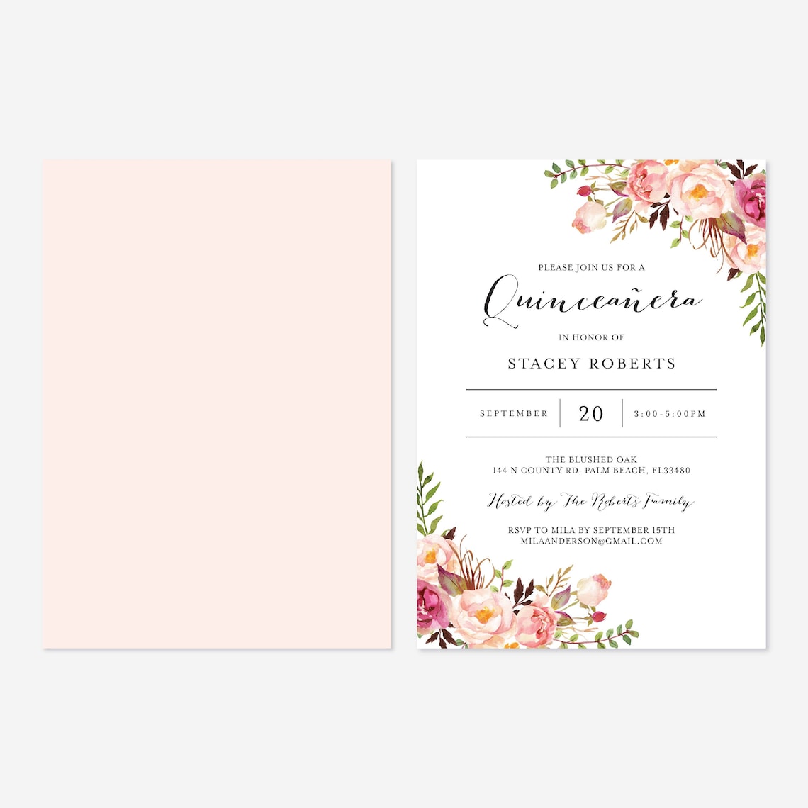 Pink Floral Quinceanera Invitation Floral Quinceanera | Etsy
