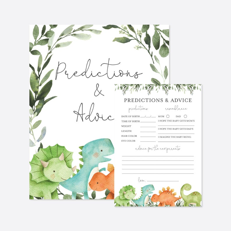 Dinosaur Baby Shower Predictions and Advice Dinosaur | Etsy