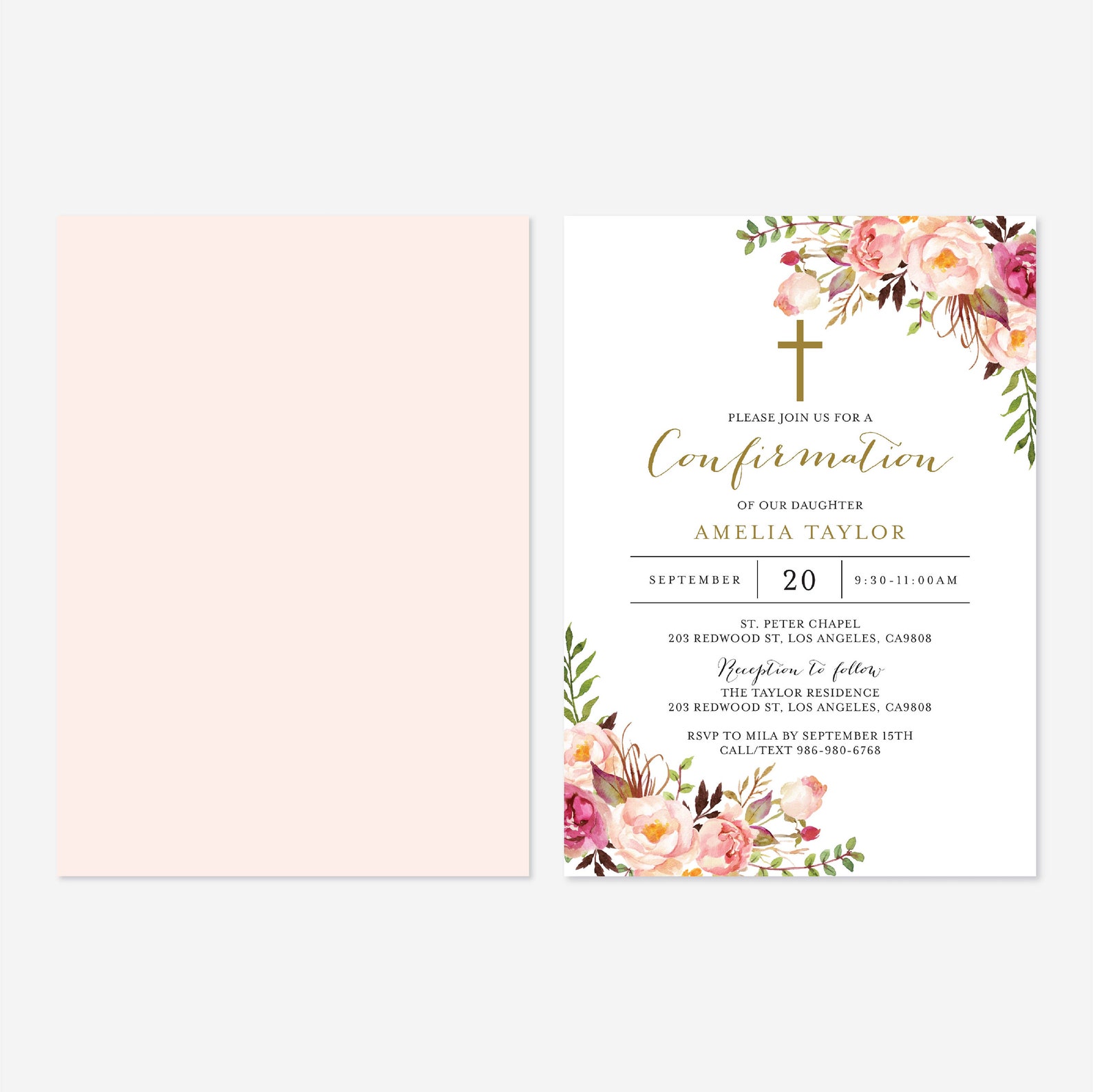 Pink Floral Confirmation Invitation Floral Confirmation - Etsy