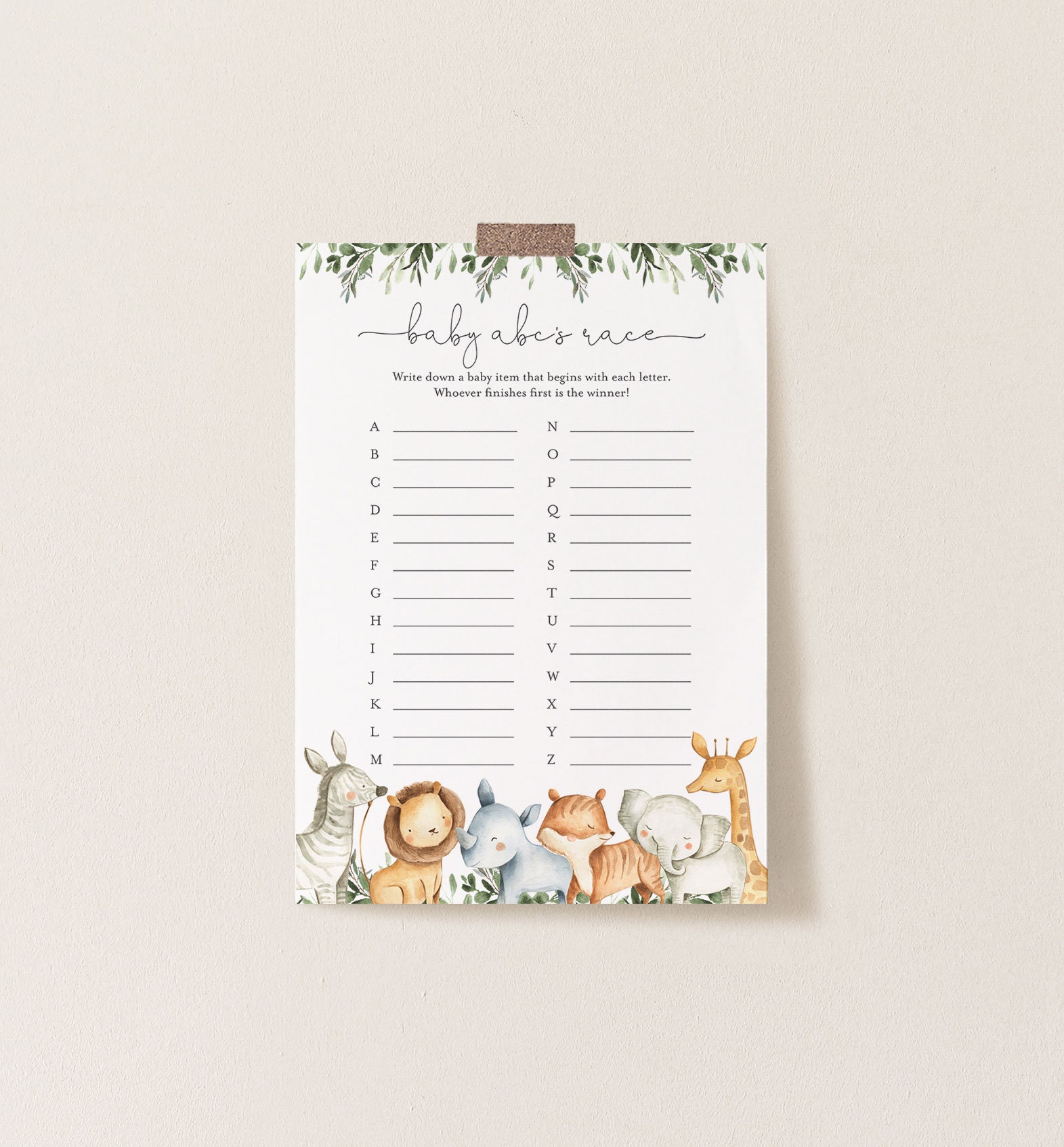 Safari Baby Shower ABC Game, Safari ABC Race Game, Safari Alphabet Baby ...