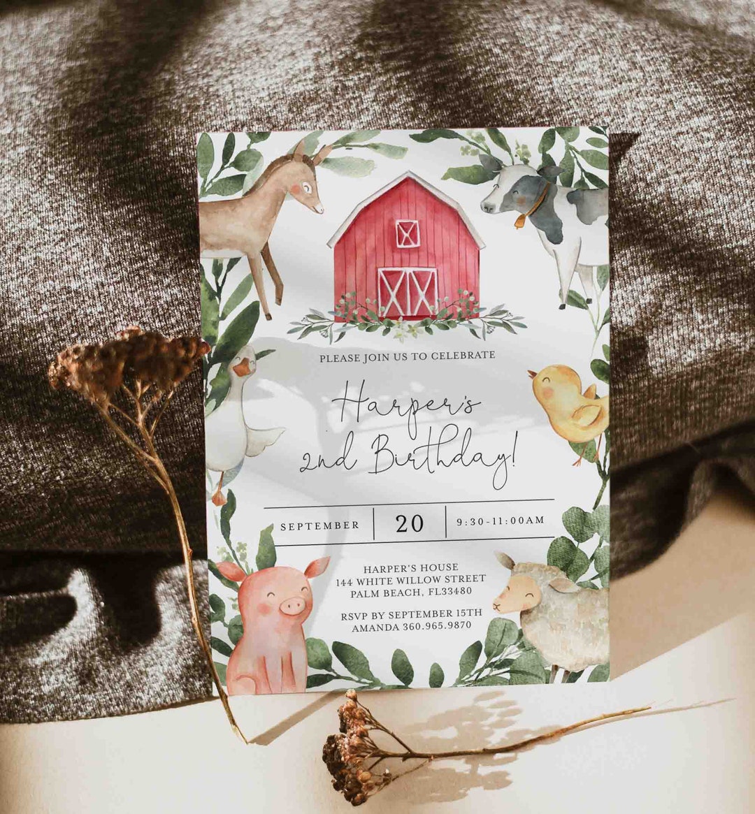 Farm Birthday Invitation, Farm Animals Invitation, Farm Invitation ...