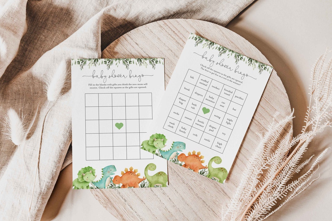 Dinosaur Baby Shower Bingo Game, Dinosaur Bingo Game, Dinosaur Baby ...