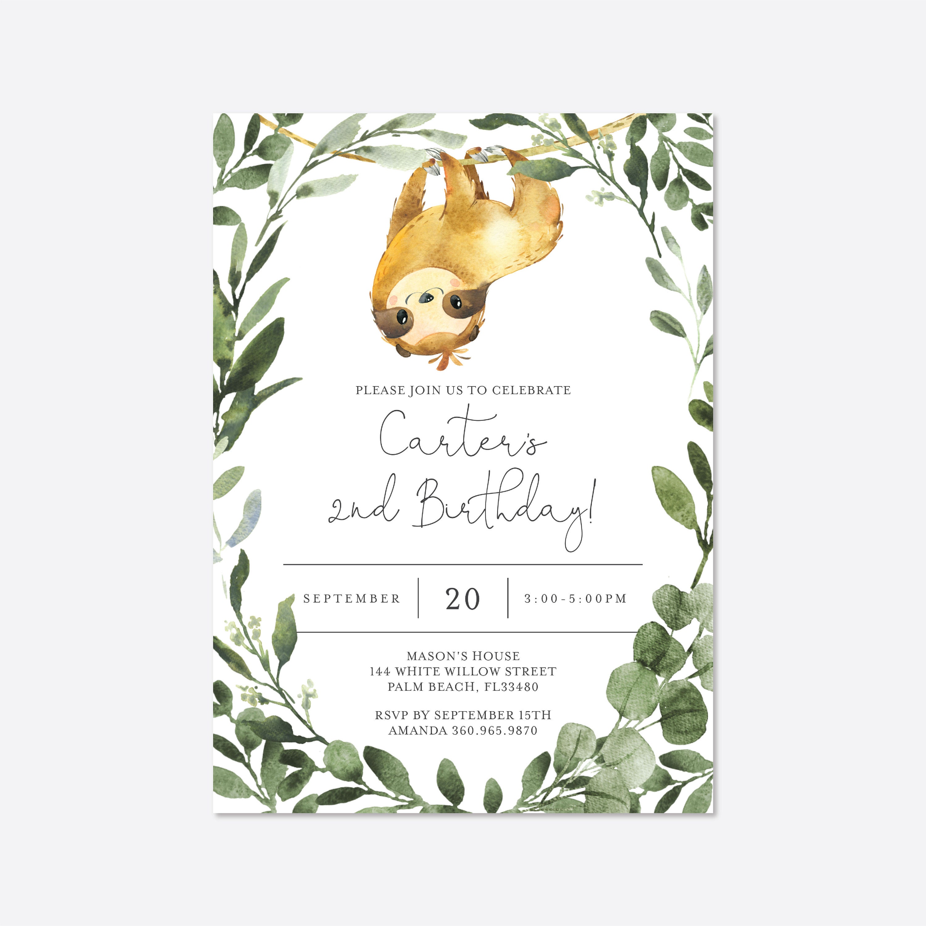 Sloth Birthday Invitation Sloth Invitation Sloth Kids - Etsy