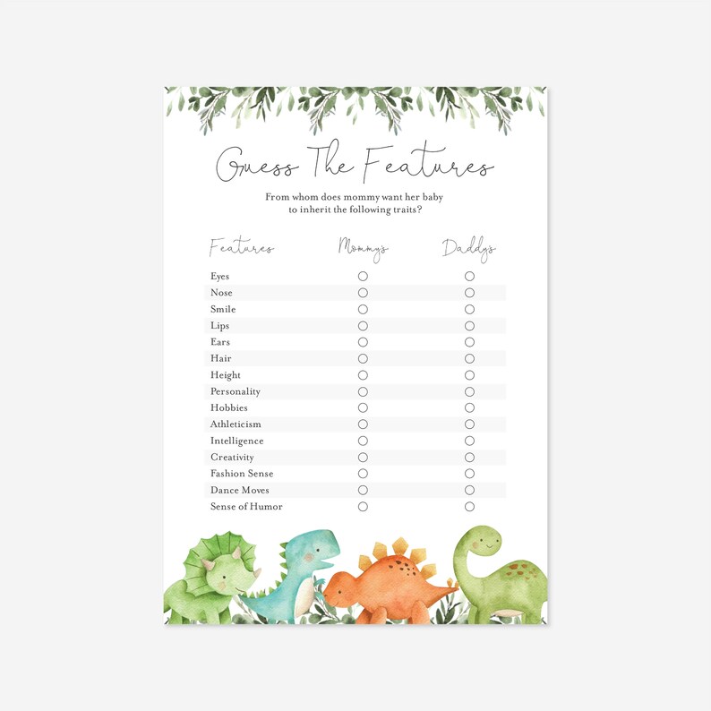 Dinosaur Baby Shower Guess the Features Game Dinosaur Guess | Etsy