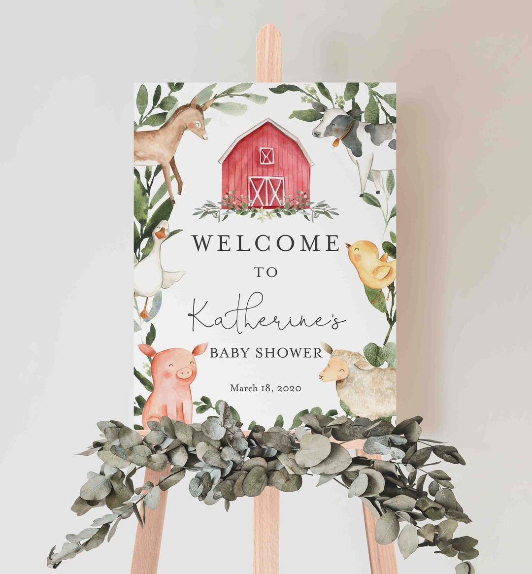 Farm Baby Shower Welcome Sign, Farm Welcome Sign, Farm Animal Welcome ...