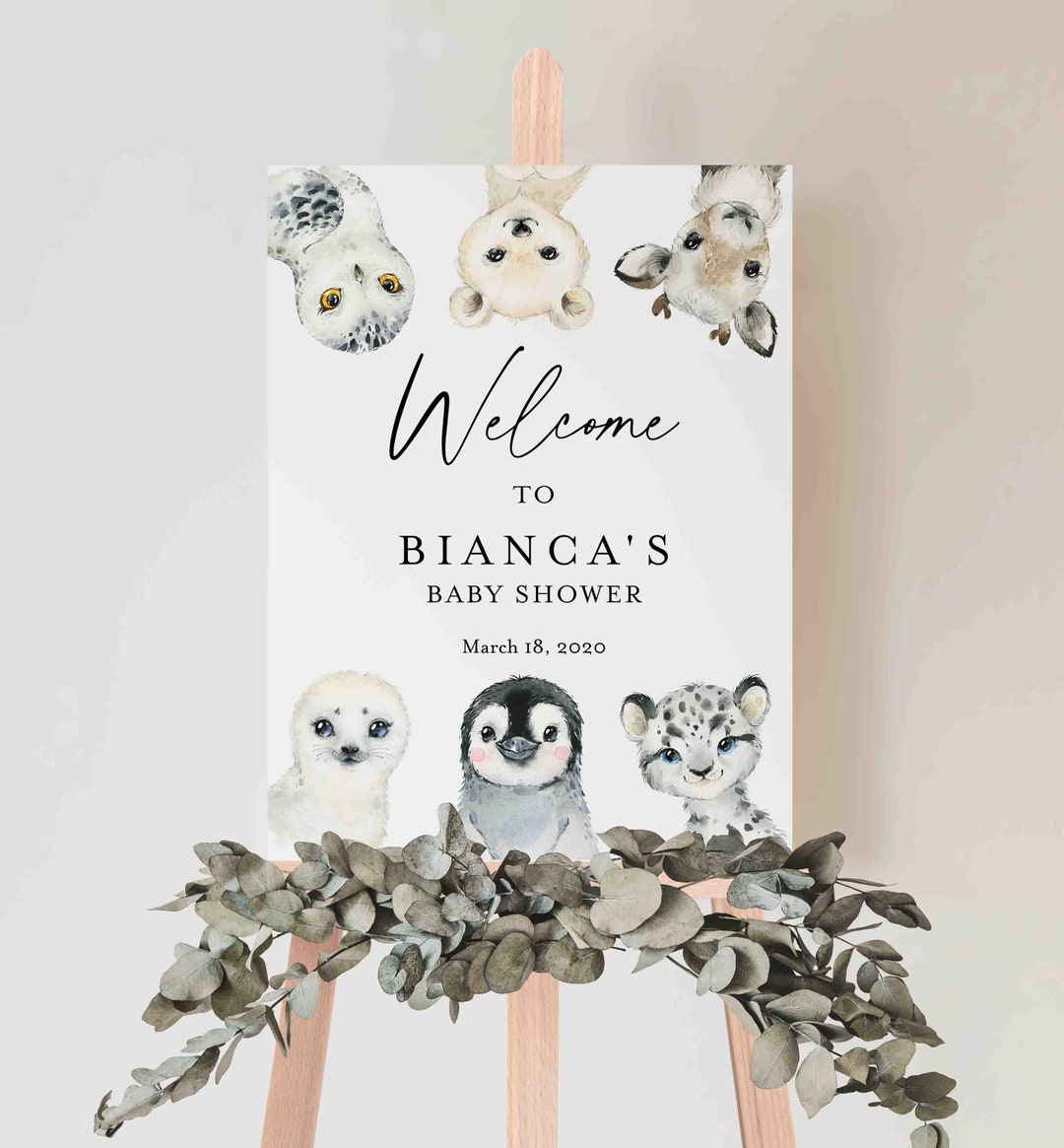 Winter Baby Shower Welcome Sign, Winter Animals Welcome Sign, Winter ...