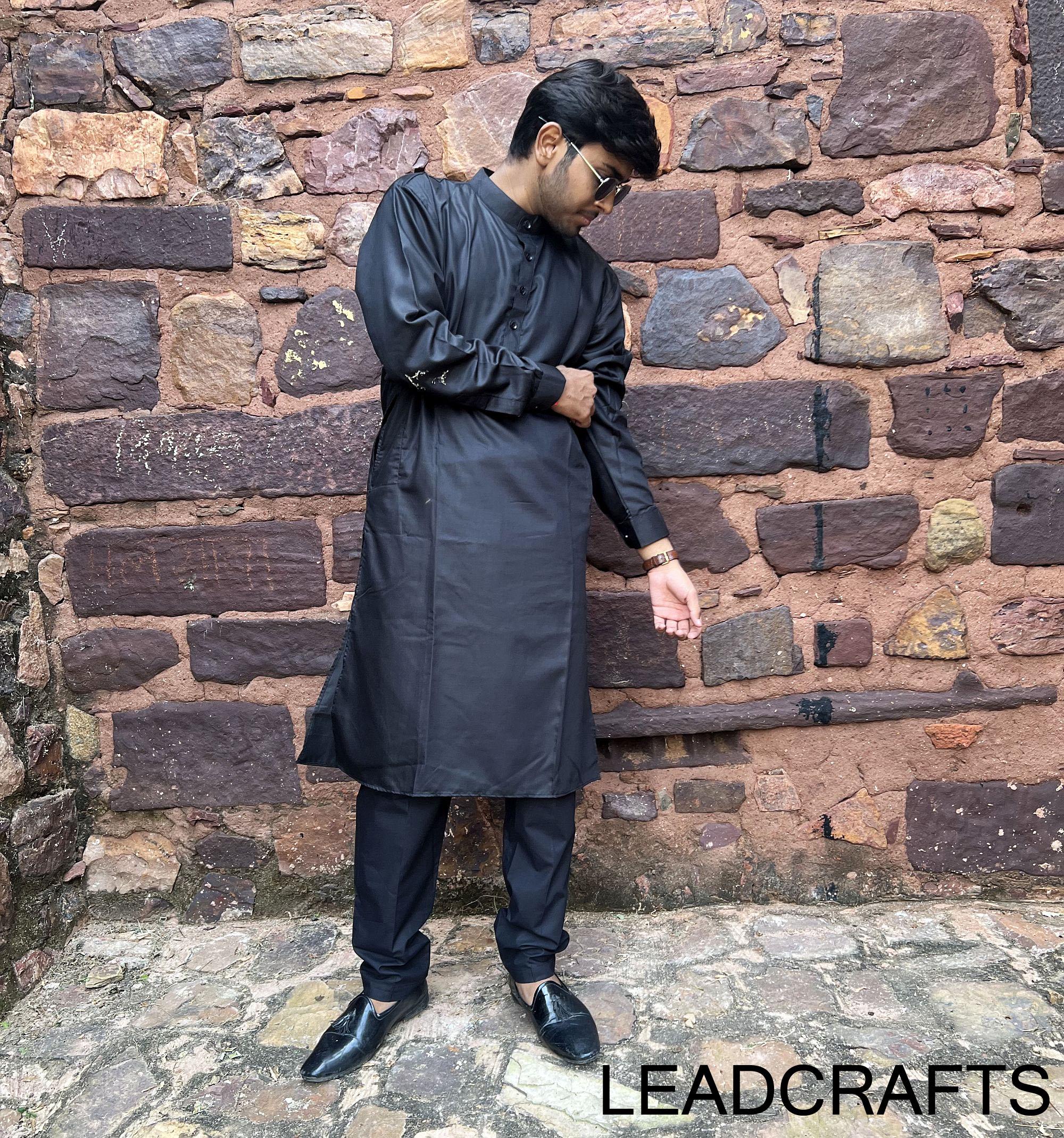 Men's Black Cotton Kameez Shalwar: Slim Fit Pakistani Indian Outfit - Etsy