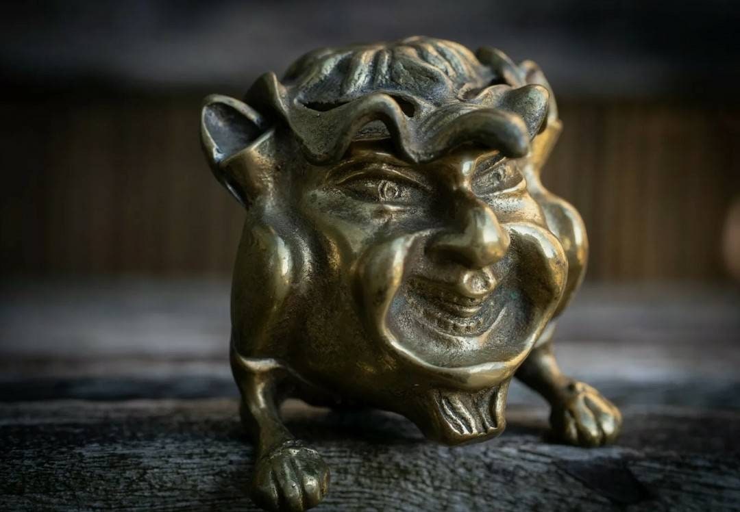 Antique Brass Devil Imp Goblin Demon Satyr Inkwell or Incense Burner ...