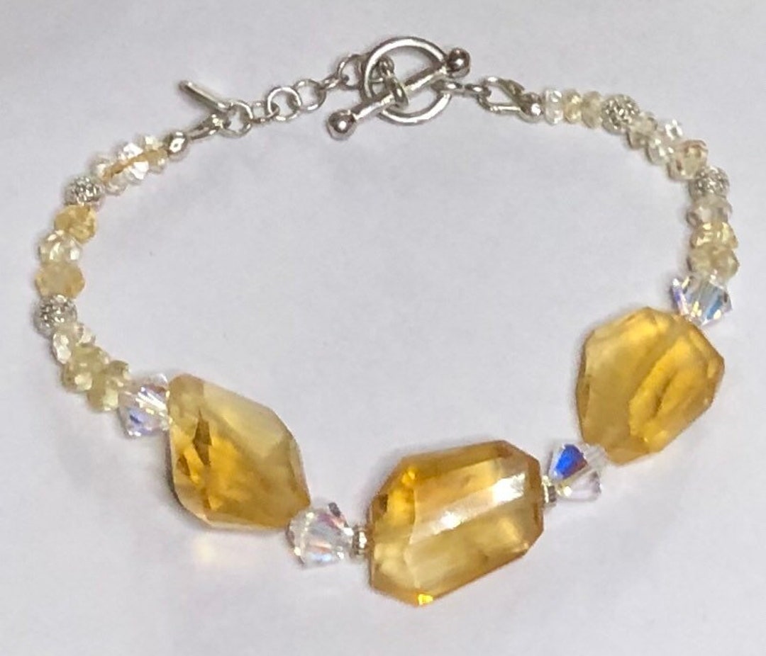 Citrine Silver Bracelet, Swarovski Crystal Accents, November Birthstone ...