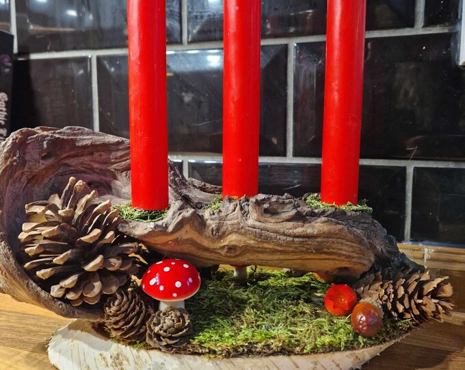 Yule Log Woodland Table Decoration Candle Display, Pagan, Wiccan ...
