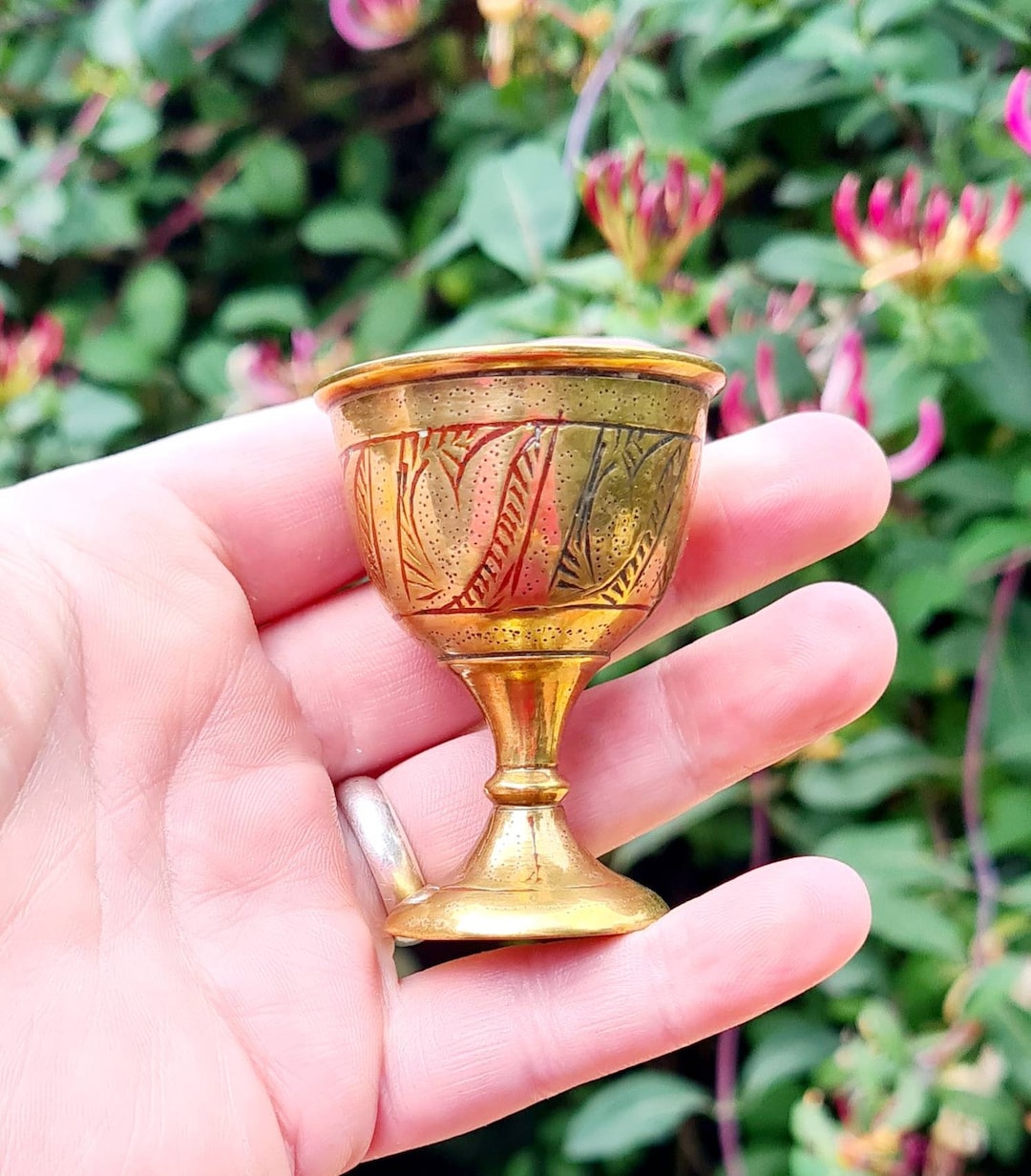 Antique Brass & Enamel Altar Chalice Goblet, Blessing Cup, Ritual Cup ...
