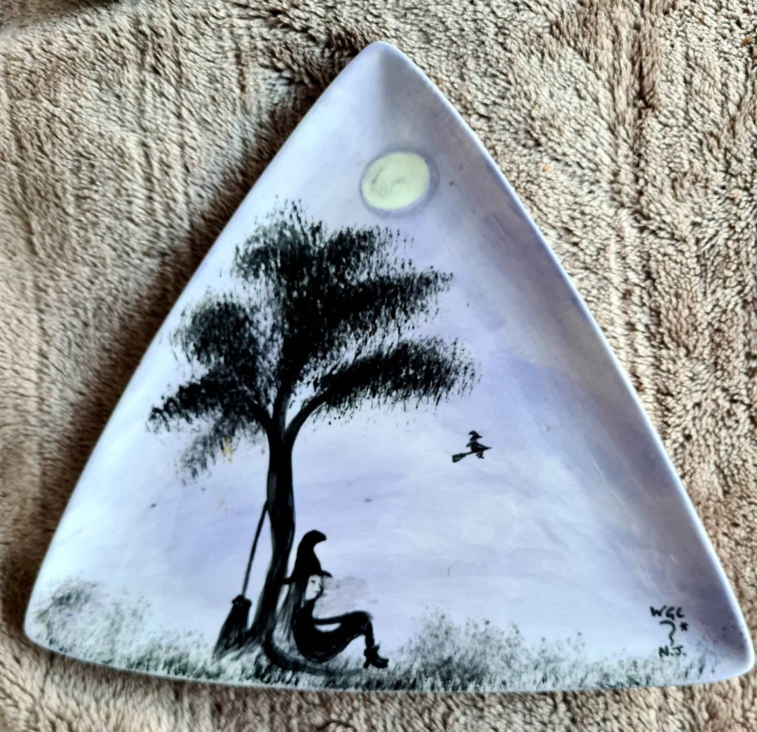 Large Vintage Handpainted Sleeping Witch Ceramic Plate, Contemporary ...